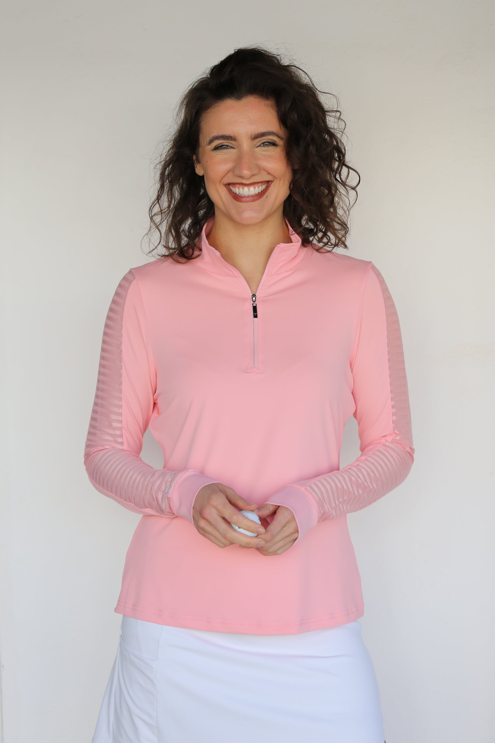 Sheer Sleeve Golf Shirt-Grapefuit