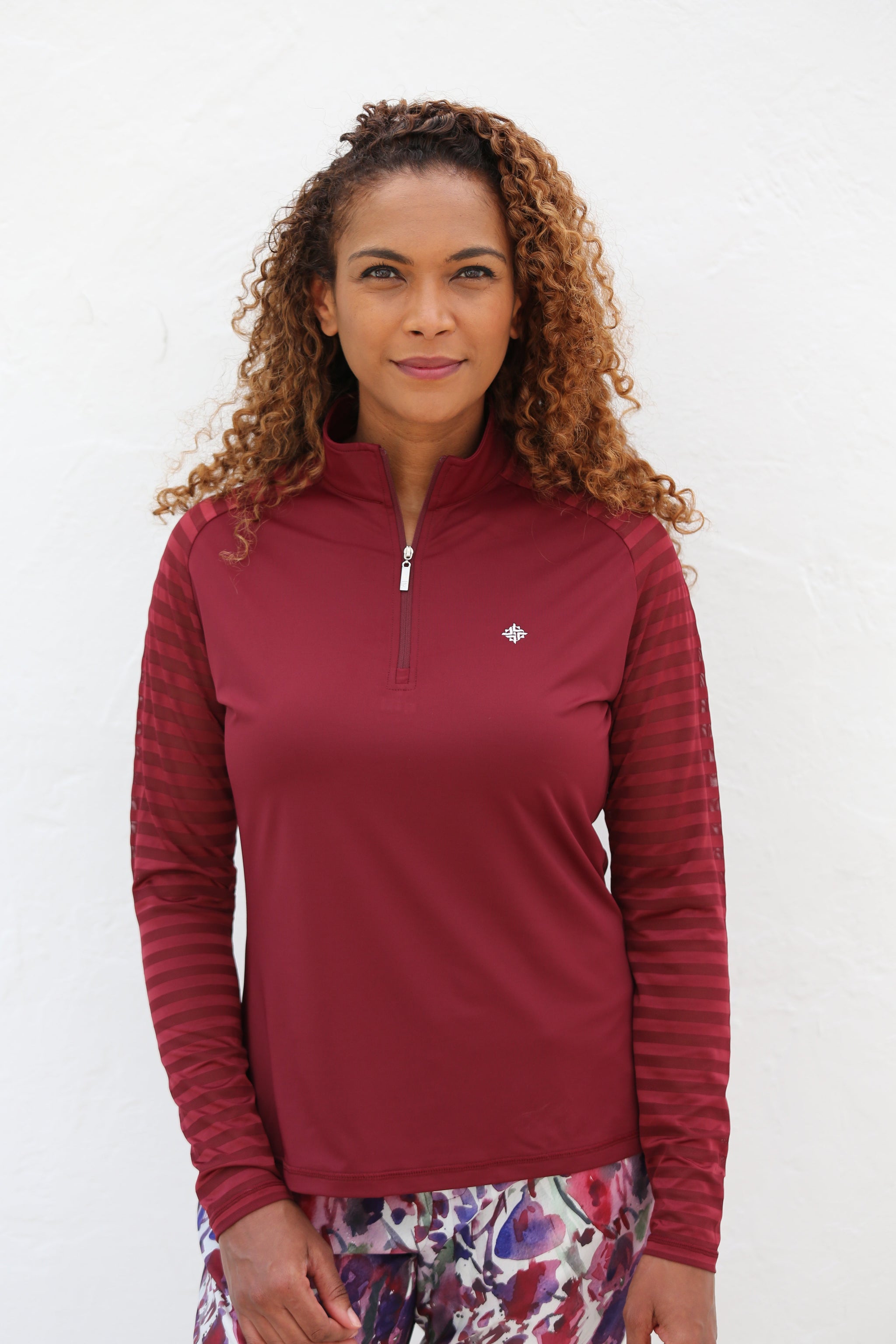 Sheer Sleeve Golf Shirt-Claret