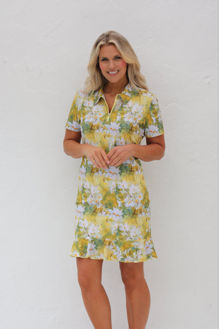 Short Sleeve Frill Golf Dress-Daisies